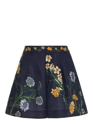 AGUA BENDITA Maratea Embroidered Linen Shorts