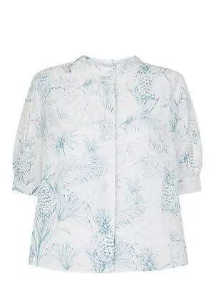 Whistles Pineapple-print Textured Cotton-blend Shirt - Cream