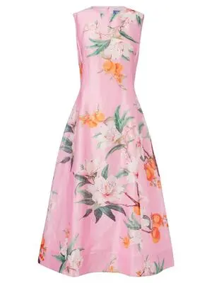 LEO LIN Cleo Floral Linen-blend Midi Dress - Pink