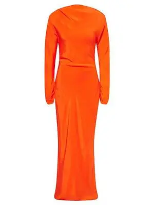 Sir The Label Fresca Gathered Silk Midi Dress - Tangerine
