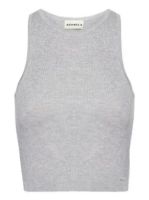 ADANOLA Racer Crop Knit Vest Top - Light Grey Melange