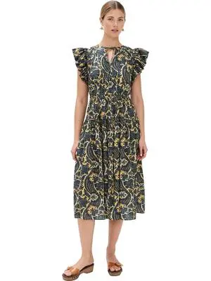 Ulla Johnson Kairi Flutter Sleeve Midi Dress - Luna