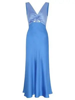 OMNES Maggy V-neck Cut-out Midi Dress - Blue/light Blue