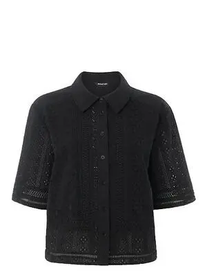 Whistles Broderie Button-down Cotton Shirt - Black