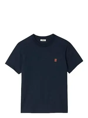 Sandro Logo-patch Crewneck Cotton T-shirt - Navy Blue