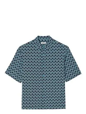 Sandro Graphic Rope-print Loose-fit Woven Shirt - Navy Blue