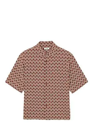 Sandro Graphic Rope-print Loose-fit Woven Shirt - Terra