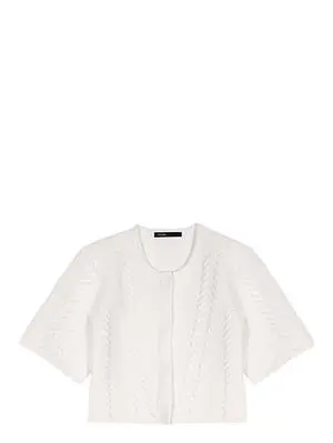 Maje Cropped Knitted Cardigan - White