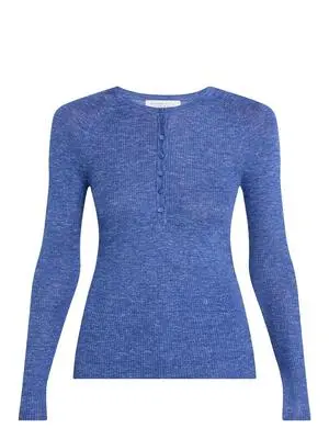 Gabriela Hearst Anges Cashmere Rib Henley Sweater Cobalt