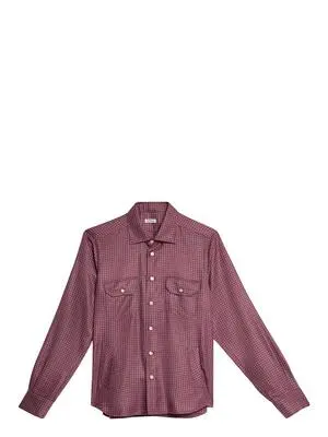 Kiton Cashmere And Silk Small Check Overshirt - Red Mult