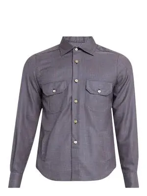 Kiton Cashmere Blend Micro-check Overshirt - Blu Mult