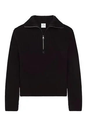 COURREGES Zip-neck Ribbed-knit Sweater - Black