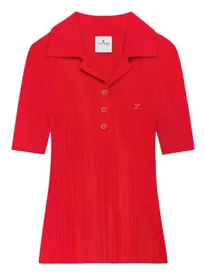 COURREGES Ribbed Polo Top - Red