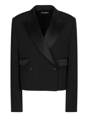 Dolce & Gabbana Short Double-breasted Wool Gabardine Tuxedo Jacket - Black