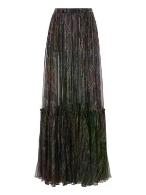 Saint Laurent Paisley Print Pleated Skirt - Brown