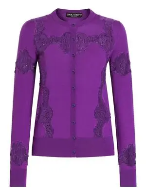 Dolce & Gabbana Wool Cardigan With Lace - Purple