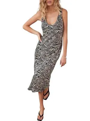 Mint Velvet Animal Print Satin Slip Dress - Black