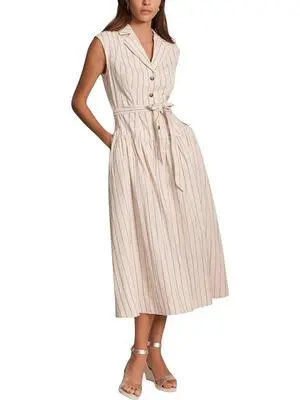 Mint Velvet Striped Sleeveless Shirt Midi Dress - Cream