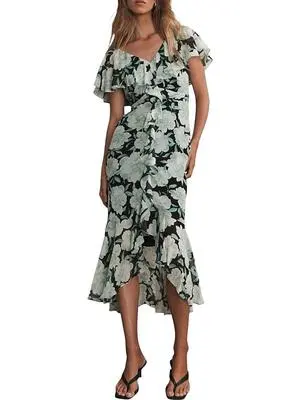 Mint Velvet Floral Print Ruffle Maxi Dress - Green