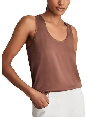 REISS Ruby Silk Front Cami - Mocha Brown