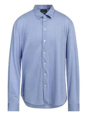 EMPORIO ARMANI Man Shirt Azure Size S Virgin Wool, Lyocell