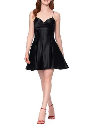 BLONDIE NITES Corset Bodice Satin Cocktail Mini Dress - Black