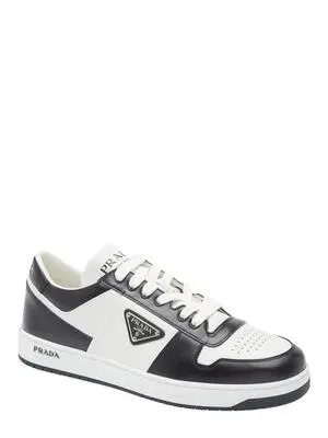 Prada Downtown Leather Sneakers - Bianco/ Nero