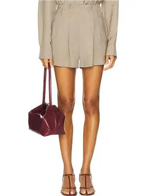 ST. AGNI Melange Paperbag Waist Shorts - Taupe