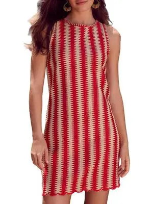 NEXT Open Stitch Sleeveless Mini Dress - Red Multi