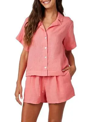 Bella Dahl Boxy Linen Camp Shirt Camellia Coral