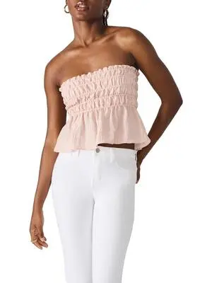 Steve Madden Cambria Strapless Smocked Peplum Top Rose Frost