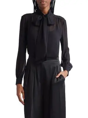 Michael Kors Tie-neck Silk Chiffon Blouse - Black
