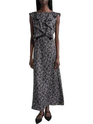 Max Mara Calesse Bow Print Silk Twill Midi Dress - Black/ White