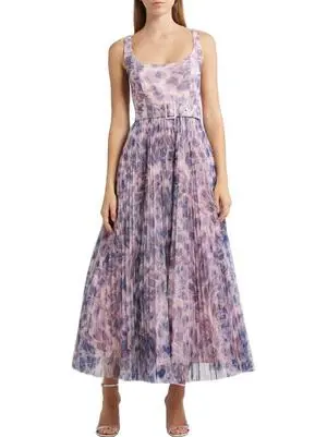 HUTCH Pleated Sleeveless Fit & Flare Cocktail Dress - Navy/ Pink