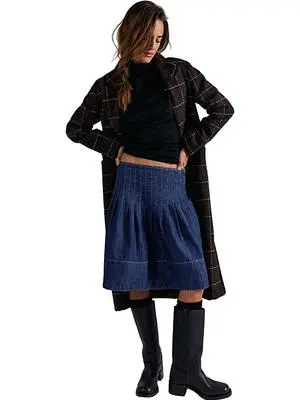 Free People We The Free Peyton Pintuck Denim Midi Skirt - Cruise Control