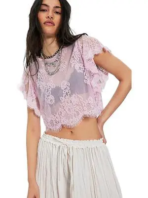Free People Lunar Ash Lace Top - Lilac Bloom