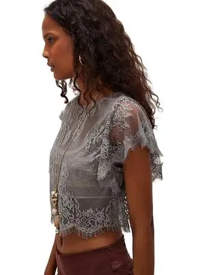 Free People Lunar Ash Lace Top Slate