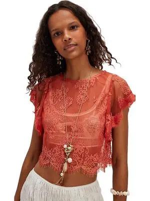 Free People Lunar Ash Lace Top Sunset