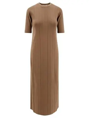 Max Mara Orafo Viscose Blend Midi Dress - Beige