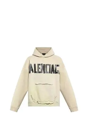 Balenciaga Logo-print Frayed-hem Hoodie - Neutrals