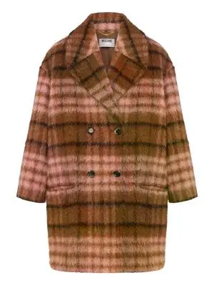 Moschino Checked Double-breasted Coat - Brown