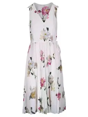 Vince Floral-print Pleated Midi Dress - White