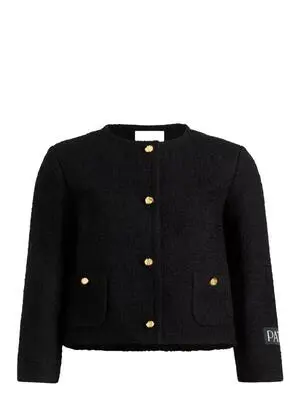 Patou Collarless Tweed Jacket - Black