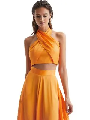REISS Ruby Cropped Halter Top Orange