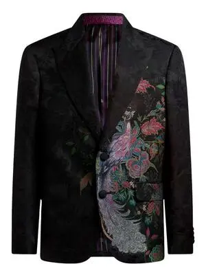 Etro Peacock-jacquard Single-breasted Blazer - Black