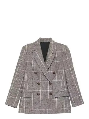 Brunello Cucinelli Checked Double-breasted Blazer - Brown
