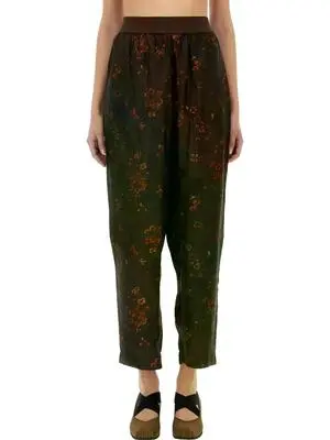UMA WANG Floral-print Elastic-waist Trousers - Green