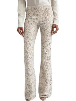 Michael Kors Floral Lace Bootleg Pants - Oyster