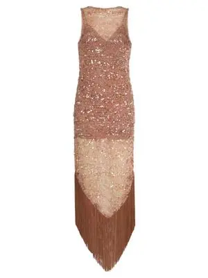 TALLER MARMO Taormina Sequined Fringe Maxi Dress - Pink