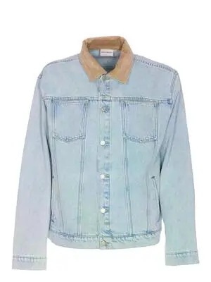 Drole De Monsieur Corduroy-collar Denim Jacket - Blue